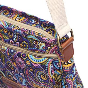 Malirona Canvas Crossbody Bags for Women Travel Messenger Purse Shoulder Bag Satchel Floral Pattern (Purple Flower)