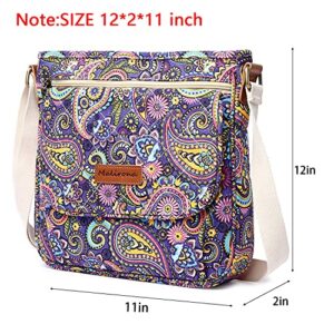 Malirona Canvas Crossbody Bags for Women Travel Messenger Purse Shoulder Bag Satchel Floral Pattern (Purple Flower)