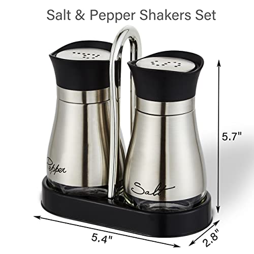 Salt and Pepper Shakers Set, Stainless Steel with Glass Bottle for Table, RV, Camp, BBQ, Set of 2