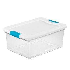 sterilite plastic 15 quart stacking storage box container with latching lid for home, office, workspace, and utility space organization, 48 pack