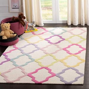 safavieh kids collection 5′ x 8′ ivory/multi sfk102a handmade trellis wool area rug