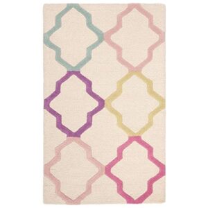 SAFAVIEH Kids Collection 5' x 8' Ivory/Multi SFK102A Handmade Trellis Wool Area Rug