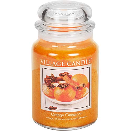 Village Candle Orange Cinnamon Large Glass Apothecary Jar Scented Candle, 21.25 oz, 21 Ounce