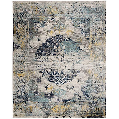 SAFAVIEH Madison Collection 9' x 12' Light Grey/Blue MAD158F Oriental Medallion Distressed Non-Shedding Living Room Bedroom Dining Home Office Area Rug