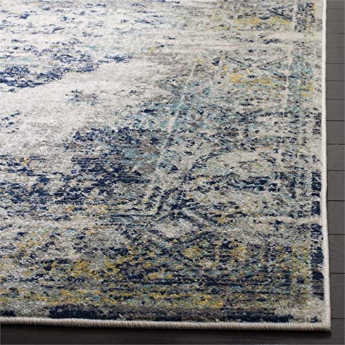 SAFAVIEH Madison Collection 9' x 12' Light Grey/Blue MAD158F Oriental Medallion Distressed Non-Shedding Living Room Bedroom Dining Home Office Area Rug