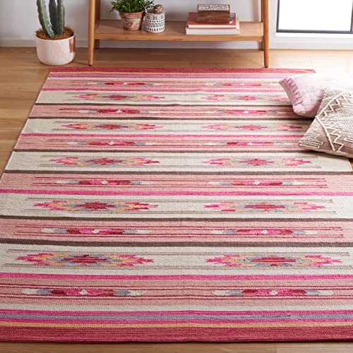 SAFAVIEH Cotton Kilim Collection 4' x 6' Red / Ivory KLC301Q Handmade Southwestern Boho Tribal Cotton Area Rug