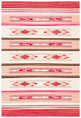 SAFAVIEH Cotton Kilim Collection 4' x 6' Red / Ivory KLC301Q Handmade Southwestern Boho Tribal Cotton Area Rug