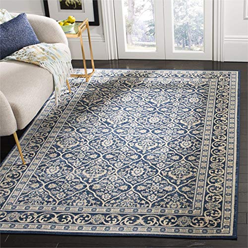 SAFAVIEH Brentwood Collection 5'3" x 7'6" Navy / Light Grey BNT870M Oriental Damask Trellis Non-Shedding Living Room Bedroom Dining Home Office Area Rug