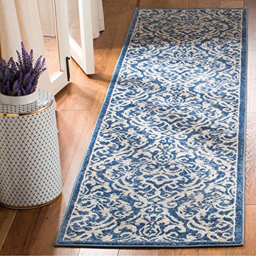 SAFAVIEH Brentwood Collection 8' x 10' Light Grey/Blue BNT810G Damask Non-Shedding Living Room Bedroom Dining Home Office Area Rug