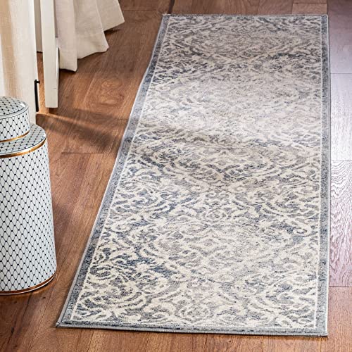 SAFAVIEH Brentwood Collection 8' x 10' Light Grey/Blue BNT810G Damask Non-Shedding Living Room Bedroom Dining Home Office Area Rug