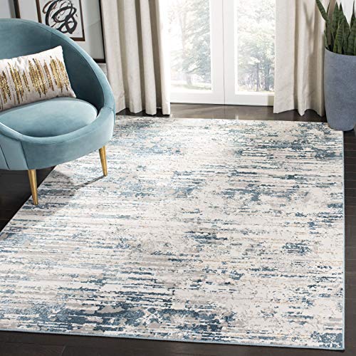 SAFAVIEH Vogue Collection 5'3" x 7'6" Cream / Teal VGE145A Modern Abstract Area Rug