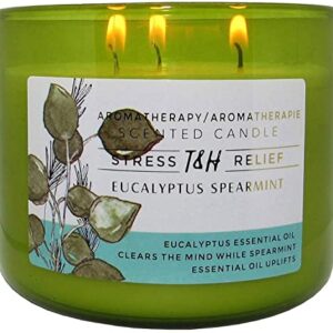 Stress Relief Aromatherapy Candles Eucalyptus Spearmint Scented Candle | 15.8 oz Soy Candles for Home | Decorative Candles Long Lasting 3 Wick Candle