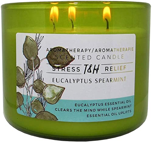 Stress Relief Aromatherapy Candles Eucalyptus Spearmint Scented Candle | 15.8 oz Soy Candles for Home | Decorative Candles Long Lasting 3 Wick Candle