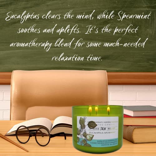 Stress Relief Aromatherapy Candles Eucalyptus Spearmint Scented Candle | 15.8 oz Soy Candles for Home | Decorative Candles Long Lasting 3 Wick Candle