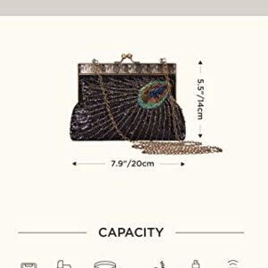 BABEYOND 1920s Flapper Peacock Clutch Gatsby Sequined Evening Handbag Beaded Bag (Style 2-Black)