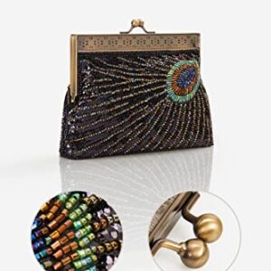 BABEYOND 1920s Flapper Peacock Clutch Gatsby Sequined Evening Handbag Beaded Bag (Style 2-Black)