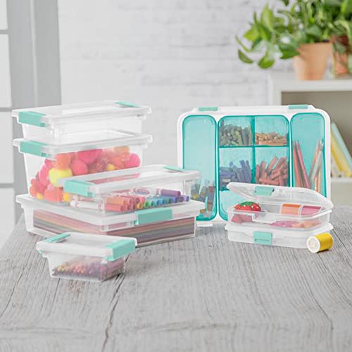 Sterilite Plastic Medium Clip Stacking Storage Box Container with Latching Lid for Home, Office, Workspace, and Utility Space Organization, 24 Pack