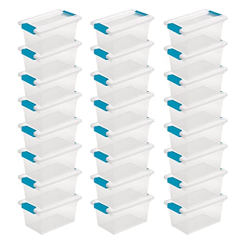 Sterilite Plastic Medium Clip Stacking Storage Box Container with Latching Lid for Home, Office, Workspace, and Utility Space Organization, 24 Pack