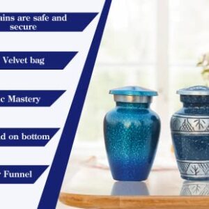 THE ASCENT MEMORIAL Blue Small Urns for Human Ashes Female Male | Set of 4 Premium Mini Keepsake Urns with Four Velvet Bags A Paper Funnel and A Stunning Magnet Closer Gift Box