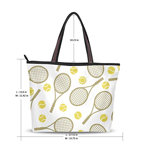 JSTEL Women Large Tote Top Handle Shoulder Bags Tennis Rackets And Balls Patern Ladies Handbag