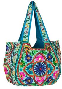 floral tote shoulder bag large colorful everyday travel market school women fashion girl unique (blue floral)