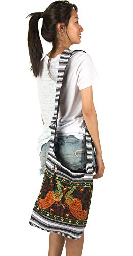 Hobo Shoulder Bag Messenger Casual Everyday Large Hippie Market Thick Functional (Black White)