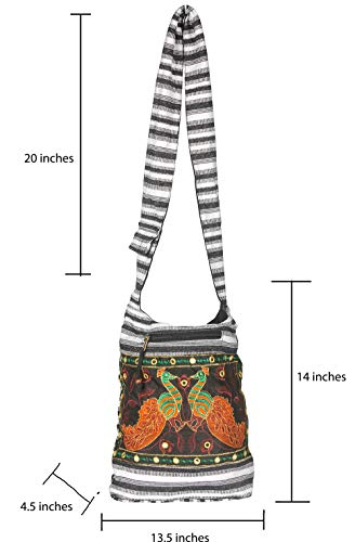 Hobo Shoulder Bag Messenger Casual Everyday Large Hippie Market Thick Functional (Black White)