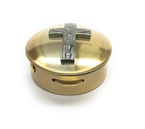 cathedral art metal (abbey & ca gift) polished brass pyx with cross/pill/keepsake box