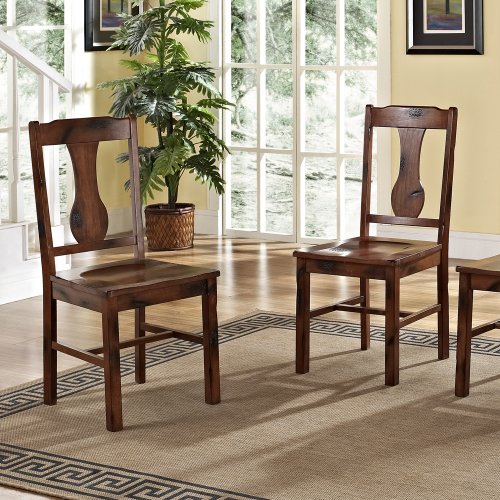 Walker Edison Rustic Farmhouse Rectangle Wood Dining Room Table Set with Leaf Extension, Brown Oak