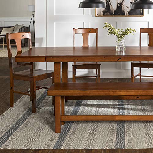 Walker Edison Rustic Farmhouse Rectangle Wood Dining Room Table Set with Leaf Extension, Brown Oak