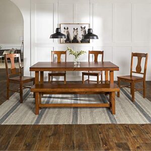 Walker Edison Rustic Farmhouse Rectangle Wood Dining Room Table Set with Leaf Extension, Brown Oak