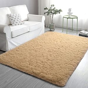 sovolibee ultra soft fluffy area rugs for bedroom living room, indoor shaggy non-slip floor carpet for room girls dorm baby nursery play mat- modern home decor rug 3×5 feet khaki