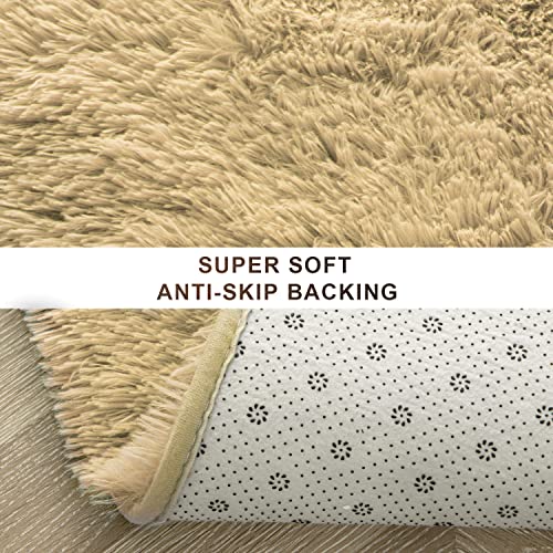 Sovolibee Ultra Soft Fluffy Area Rugs for Bedroom Living Room, Indoor Shaggy Non-Slip Floor Carpet for Room Girls Dorm Baby Nursery Play Mat- Modern Home Decor Rug 3x5 Feet Khaki