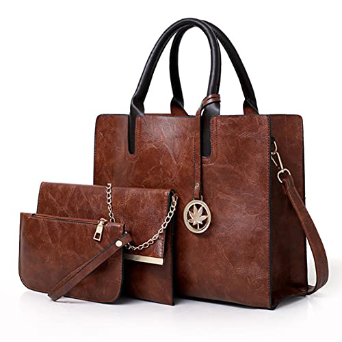 KEEPOP Handbags for Women 3pcs Tote Set PU Leather Shoulder Bags Top-Handle Purses Work Shopper Satchel Chain Crossbody Bag