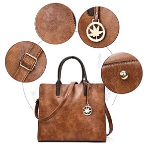 KEEPOP Handbags for Women 3pcs Tote Set PU Leather Shoulder Bags Top-Handle Purses Work Shopper Satchel Chain Crossbody Bag