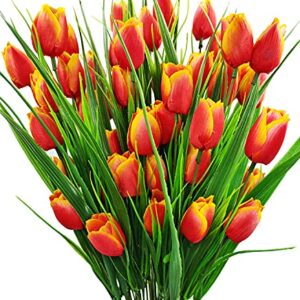 Guagb 8 Bundles Outdoor Artificial Tulips Fake Flowers UV Resistant Faux Plastic Greenery Shrubs Plants for Home Outside Garden Porch Window Farmhouse Decor (Orange)