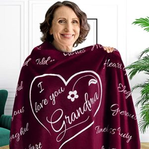 gifts for grandma blanket, grandma gifts from grandkids, best grandma gifts, grandma birthday gifts from grandchildren, gifts for grandmother, throw blanket 65”x50” (merlot red)