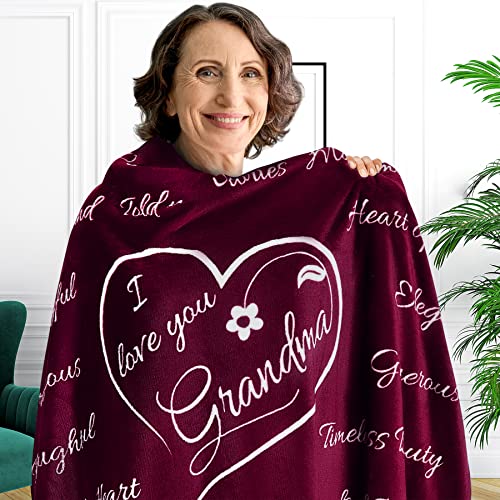 Gifts for Grandma Blanket, Grandma Gifts from Grandkids, Best Grandma Gifts, Grandma Birthday Gifts from Grandchildren, Gifts for Grandmother, Throw Blanket 65”x50” (Merlot Red)