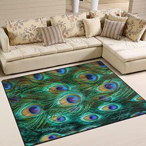 ALAZA Oil Painting Green Peacock Blue Non Slip Area Rug 5' x 7' for Living Dinning Room Bedroom Kitchen Hallway Office Modern Home Decorative