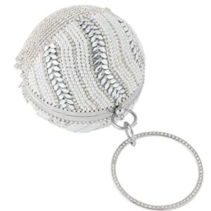 UMREN Women Pearl Round Ball Dazling Crystal Evening Clutch Purse Rhinestones Tassel Wedding Party Handbags Silver 5