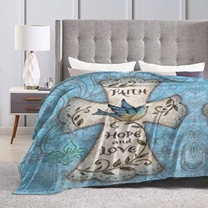 Hope and Love Inch Decorative Blue Bird Religious Cross Easter Faith House Flag Fleece Throw Blanket for Couch Sofa or Bed Throw Size Soft Fuzzy Plush Luxury Flannel Lap Blanket Cozy for All Seasons