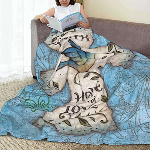 Hope and Love Inch Decorative Blue Bird Religious Cross Easter Faith House Flag Fleece Throw Blanket for Couch Sofa or Bed Throw Size Soft Fuzzy Plush Luxury Flannel Lap Blanket Cozy for All Seasons