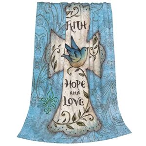 Hope and Love Inch Decorative Blue Bird Religious Cross Easter Faith House Flag Fleece Throw Blanket for Couch Sofa or Bed Throw Size Soft Fuzzy Plush Luxury Flannel Lap Blanket Cozy for All Seasons