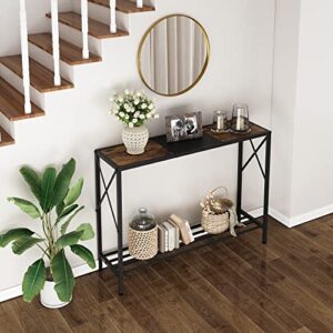 Tajsoon Console Table, Industrial entryway Table, Narrow Sofa Table with Shelves,Entrance Table for Entryway, Hallway, Living Room, Foyer, Corridor, Office, Rustic Brown and Black