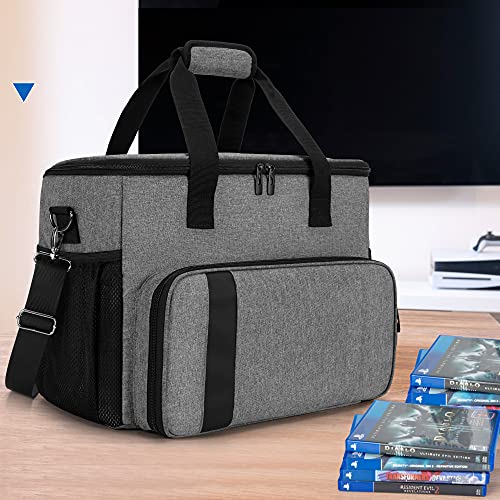 CURMIO Carrying Case Compatible with PS5, PS4, PS4 Pro, Travel Bag for Game Console, Controller, Disks and Accessories, Gray (Bag Only, Patent Design)