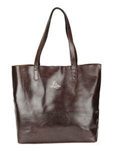 piazza leather tote bag in full grain calfskin leather tote shoulder bag big capacity handbag (coffee chocolate)