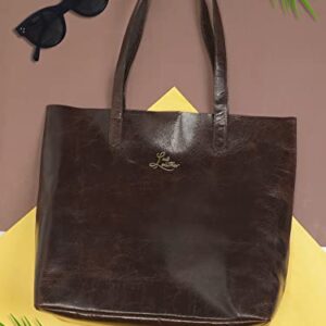 Piazza Leather Tote Bag in Full Grain Calfskin Leather Tote Shoulder Bag Big Capacity Handbag (Coffee Chocolate)