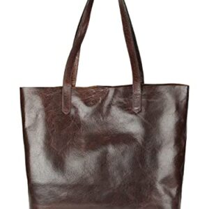 Piazza Leather Tote Bag in Full Grain Calfskin Leather Tote Shoulder Bag Big Capacity Handbag (Coffee Chocolate)