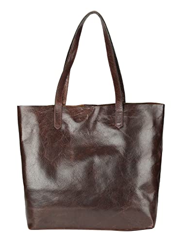 Piazza Leather Tote Bag in Full Grain Calfskin Leather Tote Shoulder Bag Big Capacity Handbag (Coffee Chocolate)