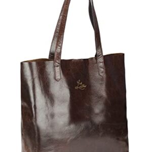 Piazza Leather Tote Bag in Full Grain Calfskin Leather Tote Shoulder Bag Big Capacity Handbag (Coffee Chocolate)